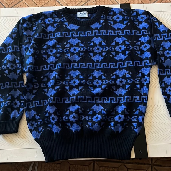 David Meister | Sweaters | Vintage Blue And Black Tribal Patterned ...